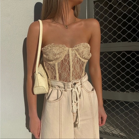 36zips | Tops | Nwt S Creambeige Sexy Lace Mesh Corset Bustier Top | Poshmark